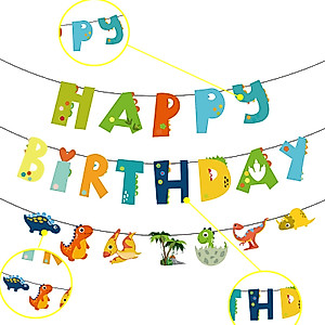 BIEUFBJI Dinosaur Birthday Banner - Dinosaur Theme Birthday Party Decoration Supplies, Indoor Outdoor Hanging Décor Party Ornaments, Set for Kids Birthday Parties