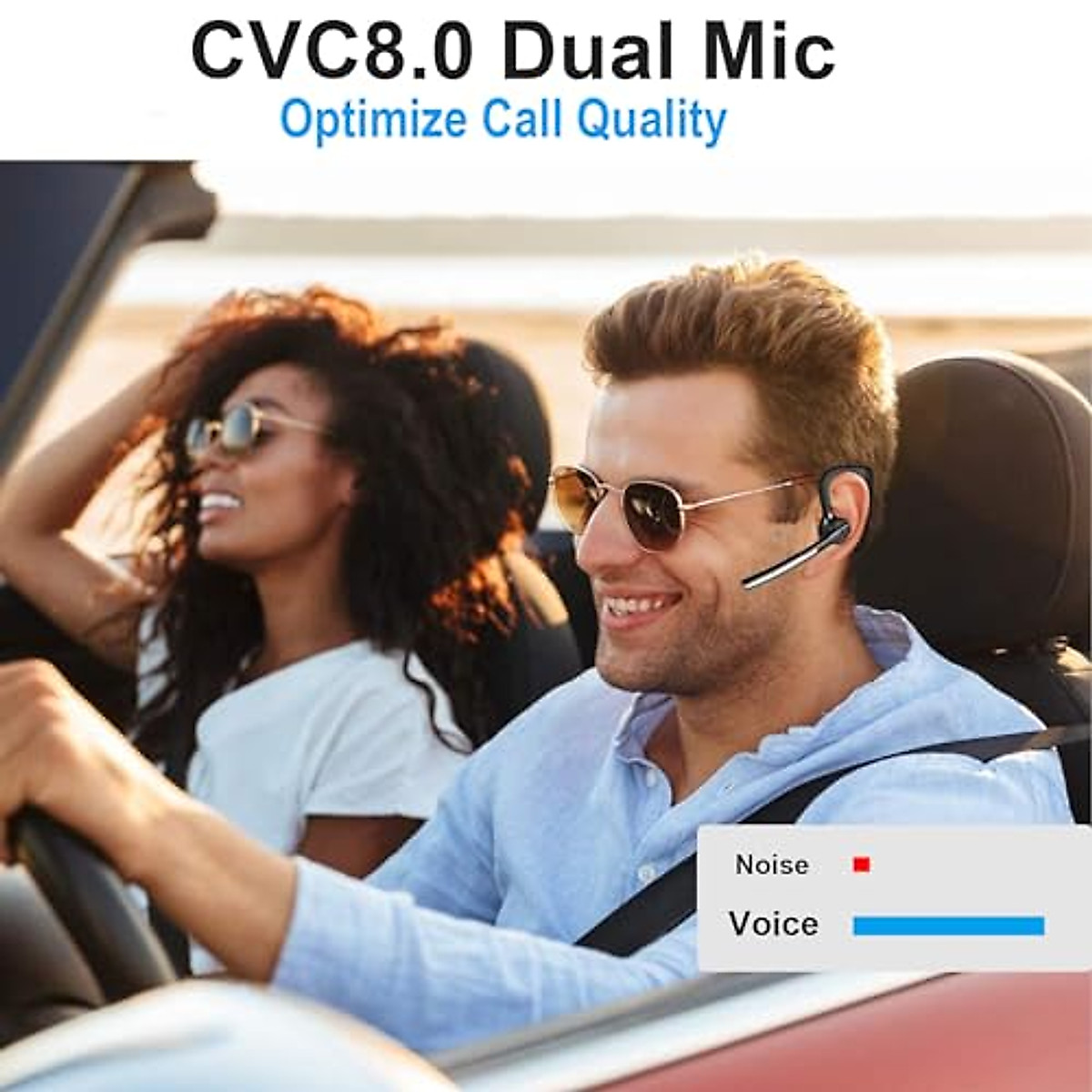 Conambo K10C Bluetooth Headset V5.1, Bluetooth Earpiece with CVC8.0 Dual Mic Noise Cancelling Handsfree Headset 16h Talk Time Wireless Headset for iPhone Android Cellphones Trucker Driver Office Work