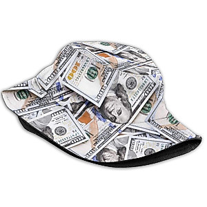 Unisex One Hundred Us Dollars Bucket Hat Summer Fisherman Cap Travel Bucket Beach Sun Hat