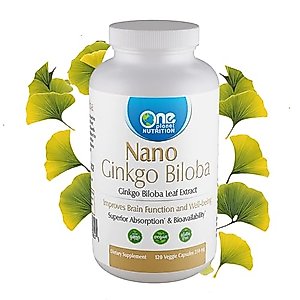 One Planet Nutrition Nano Ginkgo biloba 250 mg Veggie Capsules (120 Servings), Ginkgo biloba Extract, Nano for Higher Absorption, Improves Cognitive Function & Circulation, Non-GMO, Vegan, Gluten Free
