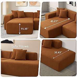 BAMOOLI 105'' Modular Sectional Couch, Modern L-Shape Sectional Sofa with Chaise Lounge, Comfy Lambswool Fabric Corner Sofa Couch, Upholstered 4 Seater Couch for Living Room, Bedroom, Apartment, Beige