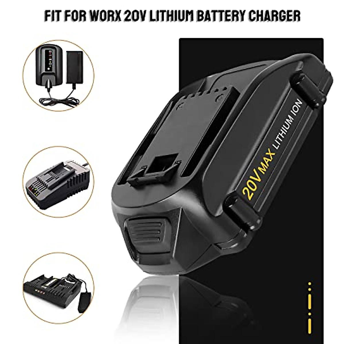 3.0Ah 20 Volt Max Lithium ion Replacement for Worx 20V Battery WA3525 WA3575 WA3520