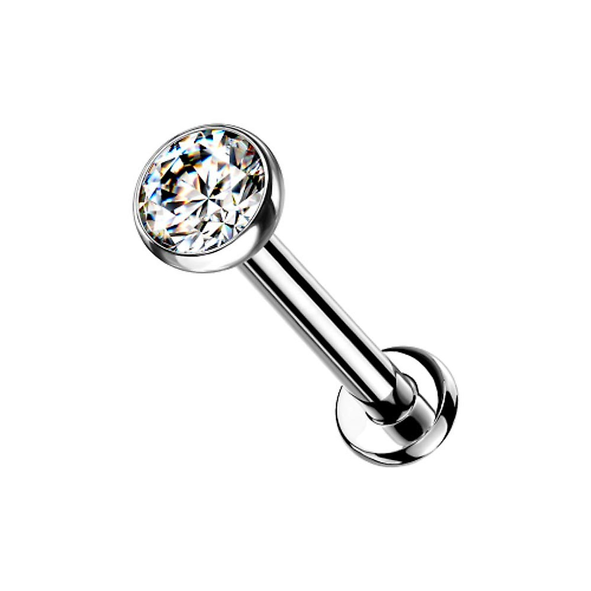 Pierced Owl 18G Petite 8mm Barbell Implant Grade Titanium Threadless Push-in 2.5mm Crystal Flat Back Lip Cartilage Tragus Stud (Clear)