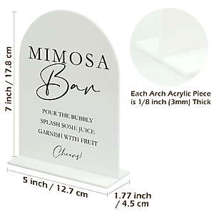Acrylic Mimosa Bar Sign with Stand- 5"x7" White Arch Acrylic Wedding Sign and Base,1/8" Thick | Modern Calligraphy Black Lettering Acrylic Table Sign for Wedding & Party