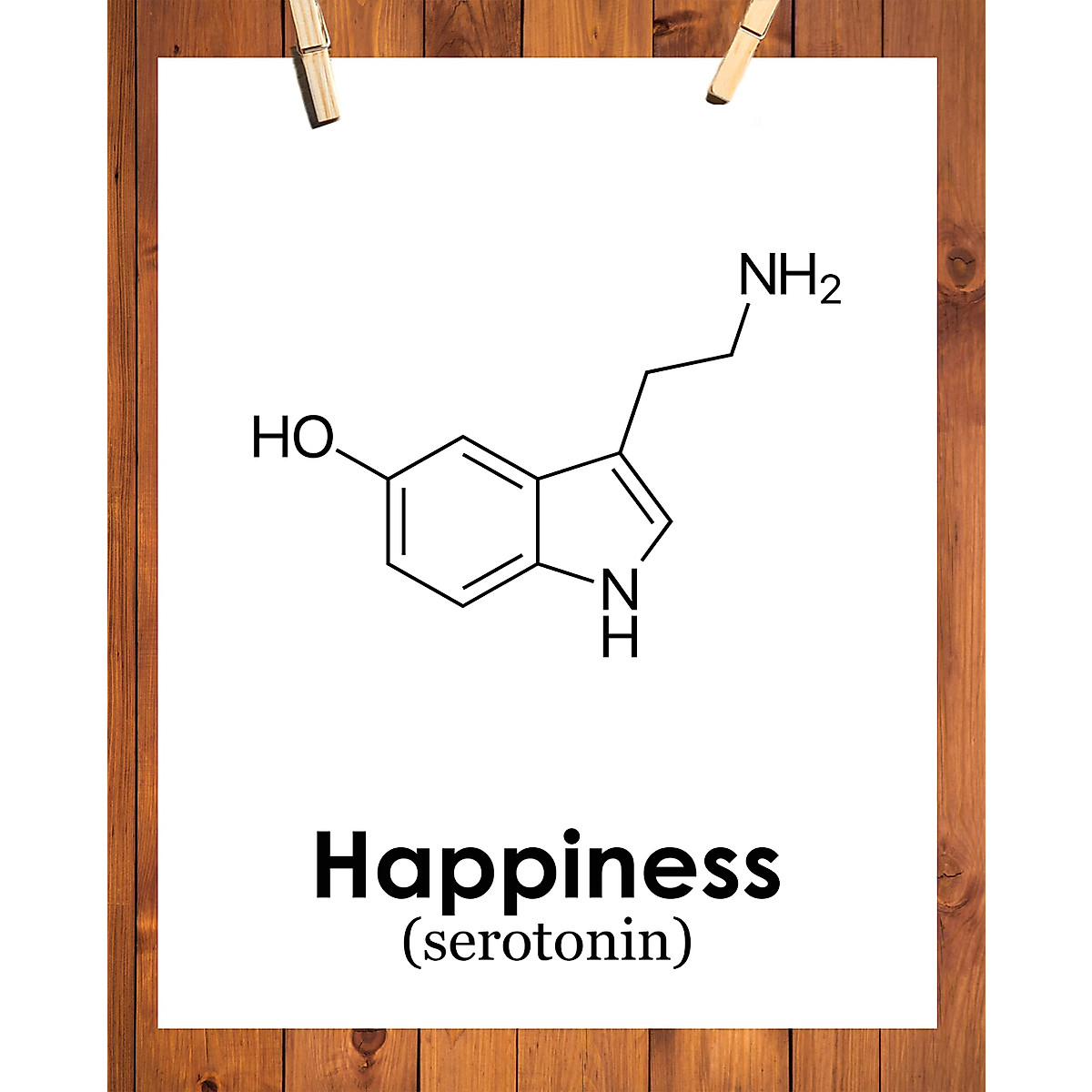 Happiness Serotonin Molecule Wall Art 11x14 Unframed Art Print Poster Black on White for Office, Classroom, Science Laboratory or Home Décor. Great Gift For Scientists, Chemists, Geeks and Nerds