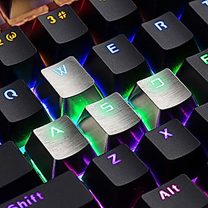 Qupei Metal Keycaps OEM(WASD Keys) FPS/MOBA for 60%/87/104/108 for MX Switches Mechanical Keyboard, Ultra-Thin FPS & MOBA Gaming Keyboard Caps for Cherry Mx Switch (Silver)