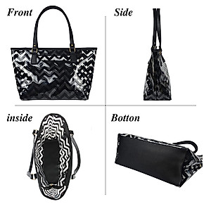 Clear Tote Bags with Full Chevron Stripe Shoulder Handbag with Interior Pocket Large