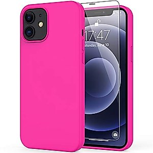 DEENAKIN iPhone 12 Case,iPhone 12 Pro Case with Screen Protector,Soft Flexible Silicone Gel Rubber Bumper Cover,Slim Fit Shockproof Protective Phone Case for iPhone 12 Pro 6.1" Hot Pink