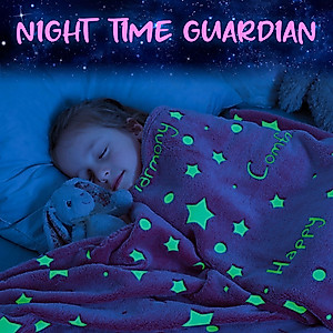 Glow in The Dark Throw Blanket, Super Soft Fuzzy Plush Fleece, Decorated with Stars and Words of Encouragement, Birthday Gift for Girls Kids Women Teens Grandkids Toddlers, Pink, 50" x 60"