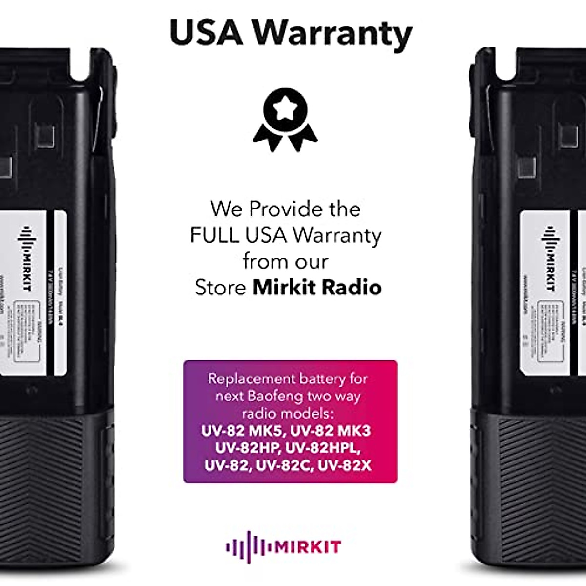 MIRKIT 3800 mAh UV82 Battery BL-8 7.4V Li-ion Compatible with Baofeng UV-82 MK3/5 UV 82HP UV 82 UV 82C Gmrs V1 MURS V1 Baofeng Accessories Baofeng Extended Battery Radio
