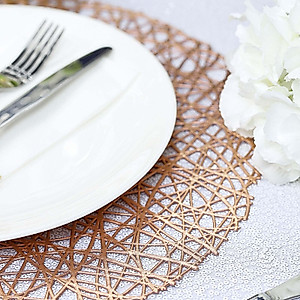 TABLECLOTHSFACTORY 6 Pack | 15" Rose Gold Round Woven Vinyl Placemats | Non Slip Dining Table Placemats for Wedding Events Birthday Party