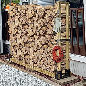 Gardguard Outdoor Firewood Racks - 2 Pack Log Storage Rack Bracket Kit, Rust Free Heavy Duty Steel Adjustable Length Outside Fireplace Wood Holder with Screws, and Hooks (Dark Bronze Green)