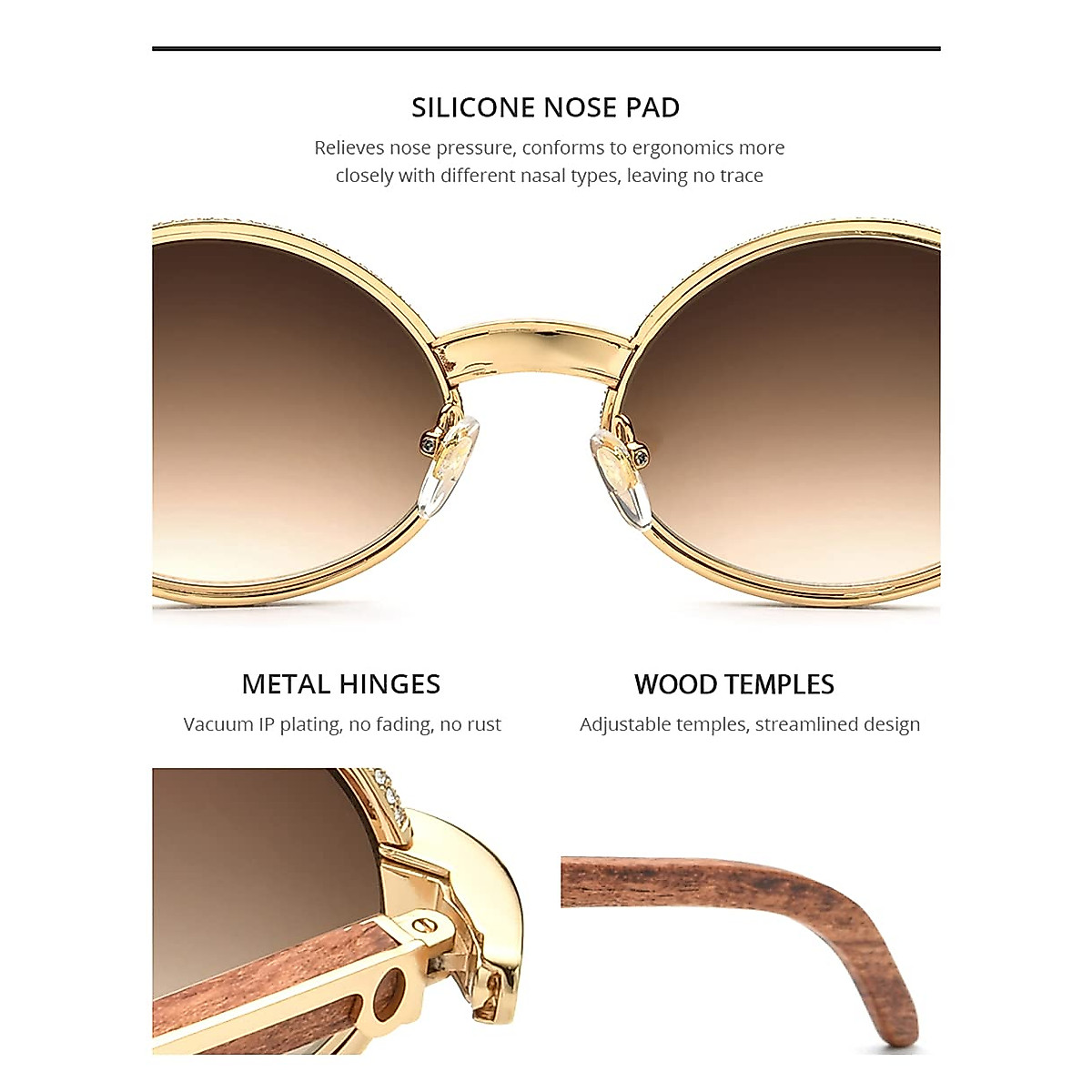 HEPIDEM 100% Really Buffalo Horn Luxury 720pcs Diamonds BUffs Sunglasses 7550179 (Wood Frame Gradient Tea Lens)