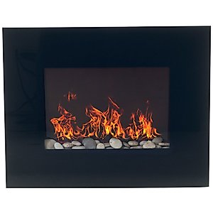 26-Inch Wall-Mounted Electric Fireplace – Indoor Glass Fireplace Heater with Pebble Fuel Effect – Adjustable Heat, Flames, and Brightness with Remote by Northwest (Black)