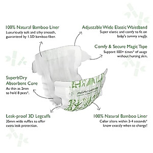 Momcozy Newborn Diapers, Natural Bamboo Diapers Hypoallergenic for Sensitive Skin, 12 Hours Dry by Breathable liner and Absorbent Core with Leak-proof 3D Legcuffs, Disposable Diapers Size 1 (80 Count)