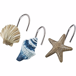 Avanti Linens - Shower Curtain Hooks, Oceanscape Inspired Bathroom Decor, Set of 12 (Blue Lagoon Collection)