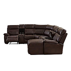 DHHU Living Room Leather Motion Sectional Sofa, PU L Shape Symmertrical Cup Holder and Storage Box, Leathaire Corner Couches Modern Reclining Sofá, Brown