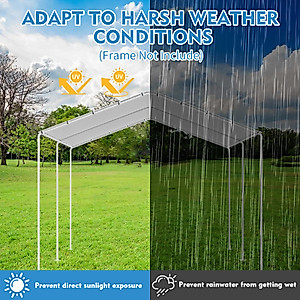 10 x 20 ft Canopy Replacement Cover for Carport, Heavy Duty Waterproof & UV Protected Garage Top Tent Shelter Tarp, Tear-Resistant Car Shed Tarpaulin Cover with 48 Ball Bungees (Cover Only)