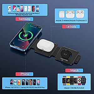 Travel 3 in 1 Magsafe Wireless Charger, Foldable Wireless Charging Station for Apple, Wireless Charging Pad Compatible with iPhone 14 13 12 11/Pro/XS/XR,AirPods 3/2/Pro, iWatch 7/6/5/4/3/2