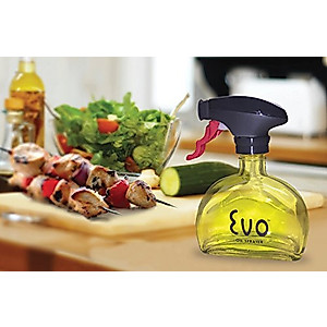Evo Oil Sprayer Evo Glass Trigger Sprayer Bottle, Non-Aerosol for Olive Cooking Oils, 6-Ounce Capacity, 6 oz, Yellow/Black/Red