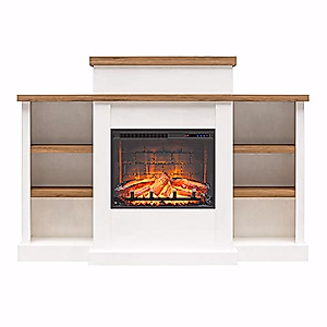Ameriwood Home Gateswood Electric Fireplace with Mantel and Bookcase, Plaster
