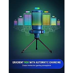 FIFINE Gaming Streaming USB PC Microphone for Mac OS/Windows, AmpliGame Condenser Cardioid Mic with RGB for Video Vocal Recording Twitch Discord, Gamer Computer Mic-Blue
