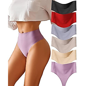 Knowyou High Waisted Thongs for Women Seamless Underwear for Women No Show Sexy Breathable Panties for Laides 6 Pack