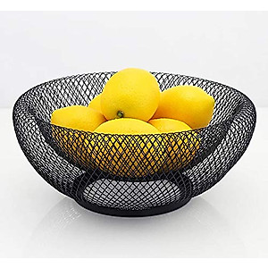 HYOATREA Mesh Fruit Bowl Decorative Fruit Basket Metal Candy Dish Holder Stand for Kitchen Counter Dining Room Table Office, 10 Inch (Black)