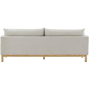 Meridian Furniture 157Beige-S Langham Collection Mid-Century Modern Linen Textured Fabric Upholstered Sofa, Beige Linen Textured Fabric, Natural Finish Wood Base, 89.5" W x 33.5" D x 33" H, Beige