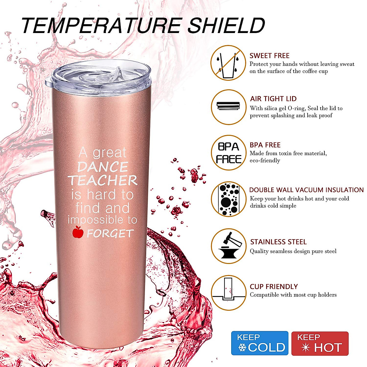 Dance Teacher Appreciation Gift for Women, Vacuum Travel Mug Dancing Gift for Teacher and Instructor, 20 oz Stainless Steel Travel Water Tumbler with Straw and Cleaning Brush