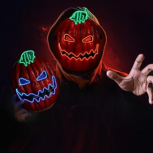 Liliful 2 Pcs Halloween Pumpkin Light up Mask Face Head Scary Mask for Halloween Festival Cosplay Party Decoration Costume(Red, Blue)