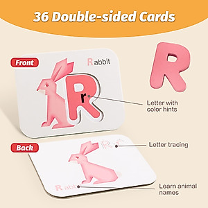 XJYQJD Number Alphabet Flash Cards for Toddlers 3-5 Years, Montessori Alphabet Learning Toys Puzzle ABC Flash Cards Sight Words Games Wooden Letters Matching Animal Flashcards for Toddlers 2-4 Years