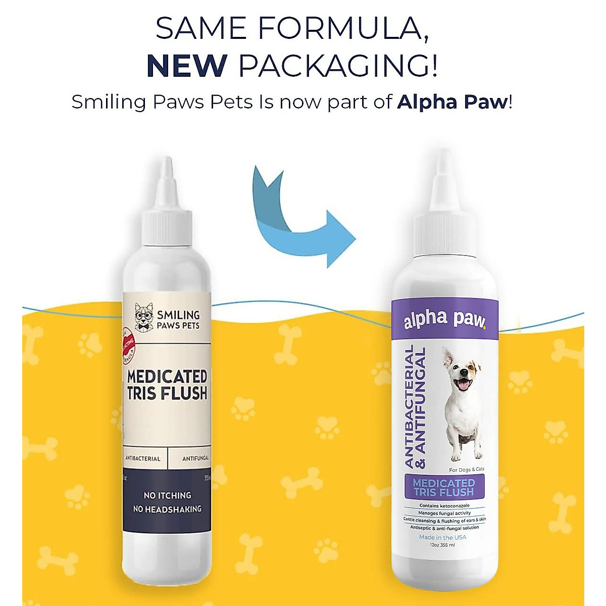 Smiling Paws Pets Medicated Tris Flush Dog Ear Cleaner Solution and Infection Treatment for Dogs and Cats Ear Flush for Dogs Ear Cleaner for Dogs & Cats - Cat & Dog Ear Wash Contains Ketoconazole 12oz