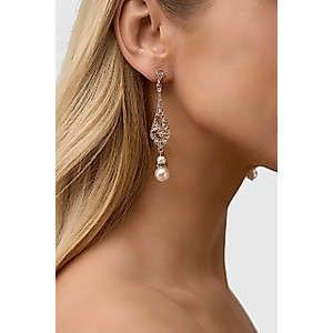 BABEYOND 1920s Vintage Wedding Pearl Dangle Drop Earrings Art Deco Gatsby Earrings (Style 5-Rose Gold)