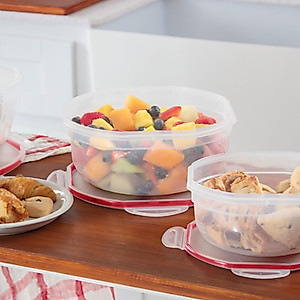 Sterilite 03938604 Rocket Red Ultra Seal 2.5 Quart Clear Plastic Food Storage Latching Bowl Container Box with Lid, Clear/Red