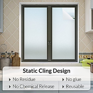 Haton Window Privacy Film, Frosted Glass Window Film, Bathroom Opaque Window Coverings, Decorative Static Cling Removable Window Sticker for Home Office, Non Adhesive, 17.5 x 78.7 Inches