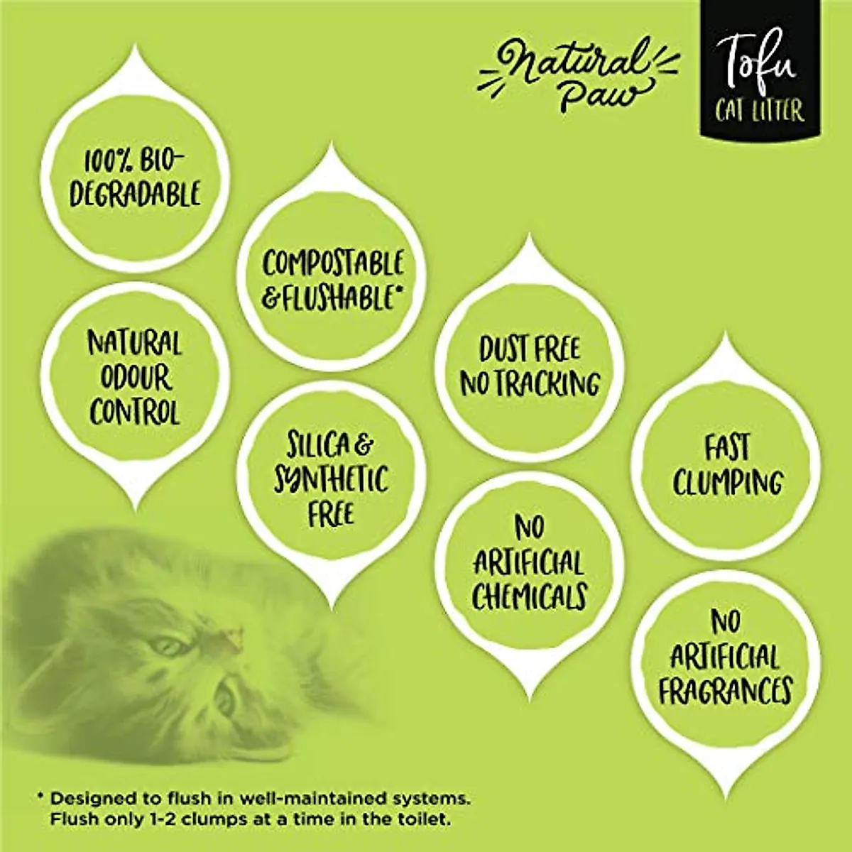 Natural Paw Tofu Cat Litter Lightweight Case of 4, Natural Odor Control Kitty Litter, 99.9% Dust Free, Fast Clumping Multi-Cat, Fast Acting Super Absorbing, Silica Free, Flushable, Unscented 18 Lb