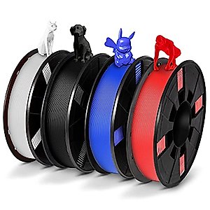 Luftzeuge PLA Filament 1.75mm with Excellent Adhesion - Dimensional Accuracy +/- 0.03mm for High Precision - Fit Most FDM Printers - 0.25KG Per Spool - 4 Colors Bundle (Black, White, Blue, Red)