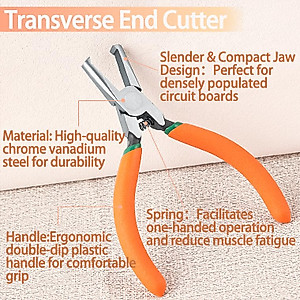 LEONTOOL 5-Inch Transverse End Cutter SMT/SMD Chip Cutters Side Cutting Pliers Front Angle Cutter Nipper End Cutter with Extra Long Flat Nose Tip Cutter 90 Degree Blade Precision Plastic Model