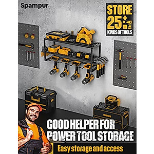 Power Tool Organizer with Charging Station, Drill Holder Wall Mount, Garage Storage Rack for Handheld, Metal Tool Shelf, Utility Rack for Cordless Drill & Power Tools, Gifts for Father's Day