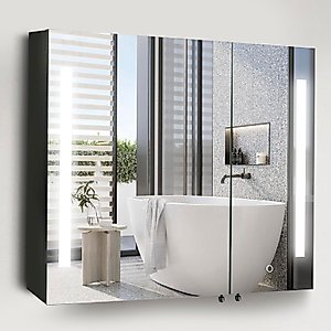 Movo Lighted Medicine Cabinet with Mirror,30 inch X 26 inch Wall Mounted LED Bathroom Medicine Cabinet Mirror with Lights and Storage,Anti-Fog,Dimmable,3000K-6500K Color Temper Change