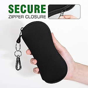 MoKo Eyeglasses Case, (2 Pack) Soft Zippered Neoprene Sunglasses Pouch Protective Eyewear Case Bag with Clip for Men and Women, Black and Leopard
