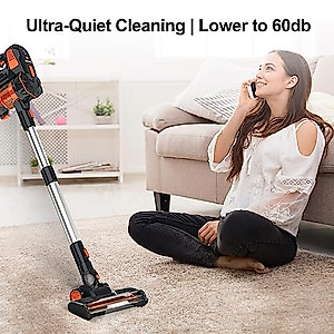 INSE Cordless Vacuum Cleaner, 6-in-1Lightweight Stick Vacuum Up to 45min Runtime, Vacuum Cleaner with 2200mAh Rechargeable Battery, Powerful Cordless Stick Vacuum for Hardwood Floor Pet Hair Home Car