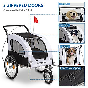 PEXMOR 2-in-1 Dog Bike Trailer,Pet Stroller Dog Trailer for Bicycle w/Universal Hitch,Folding Pet Cart Bike Wagon Cargo Carrier for Dog Shock Absorber & 360 Swivel Quick Release Wheel (White)