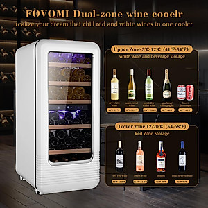 FOVOMI Wine Fridge,91-bottle Wine Cooler Dual Zone Large Wine Beverage Refrigerator Freestanding Cellar,Holds 91bottles or 49bottles+90 cans(6-year)