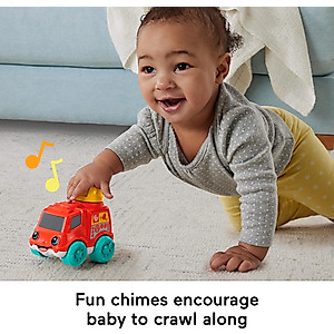 Fisher-Price Baby Toy Chime & Ride Fire Truck Push-Along Vehicle with Fine Motor Activities for Infants Ages 6+ Months
