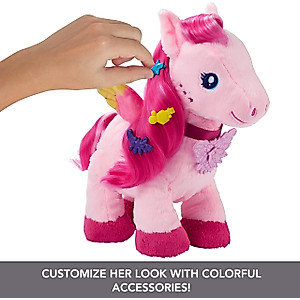 Barbie A Touch of Magic Stuffed Animals, Walk & Flutter Pegasus Plush, 11-Inch Walking Plushie with Hair Accessories and Sound Feature