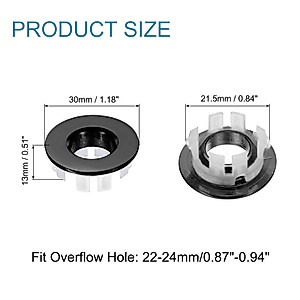 uxcell 2pcs Sink Overflow Rings, Bathroom Kitchen Basin Trim Bath Sink Hole Round Brass Overflow Drain Cover Insert in Hole with a Drain Cleaner Tool (Matte Black)