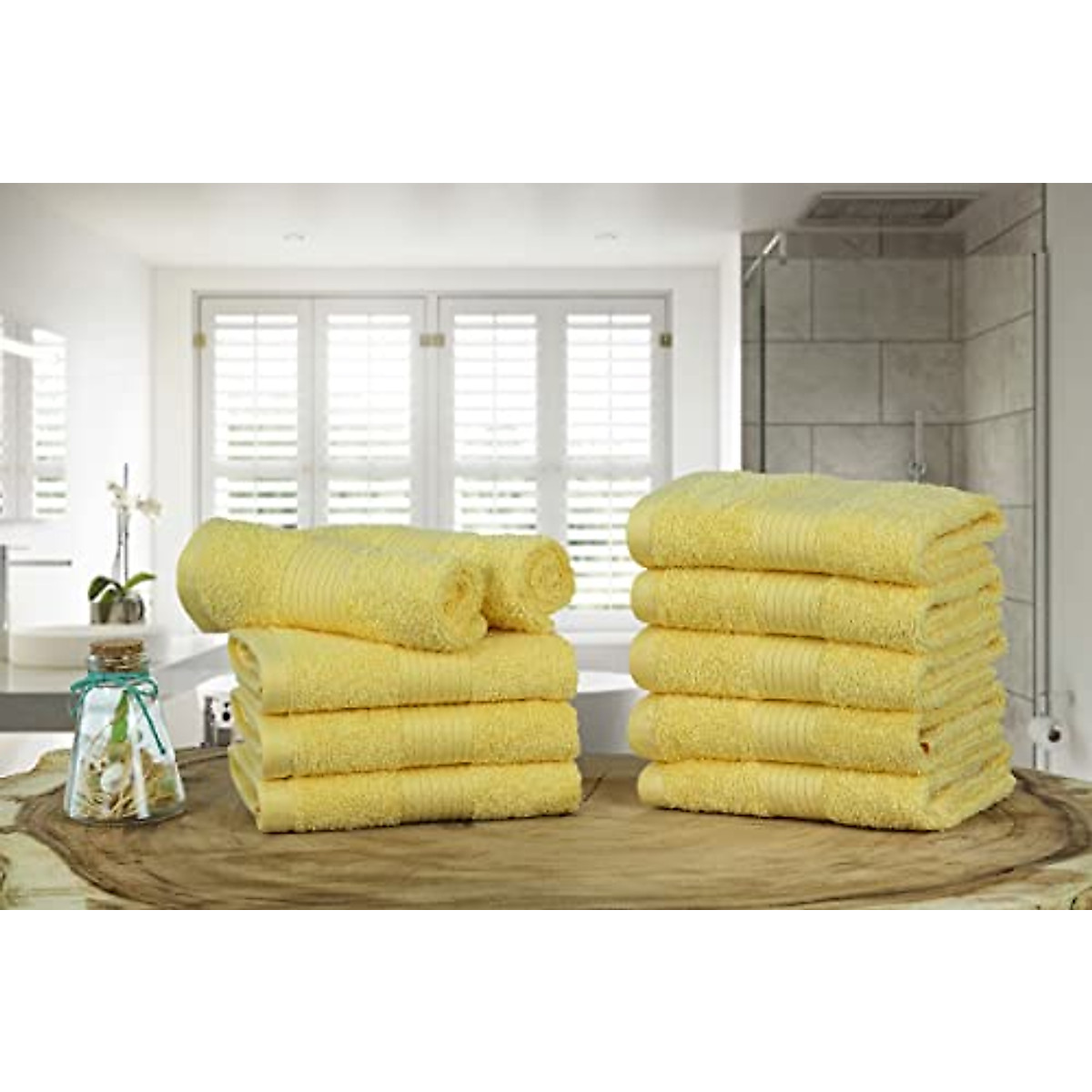 Ample Decor Wash Cloths Pack of 10, Oeko Tex Certified 600 GSM 100% Cotton Soft Absorbent, Premium Quality Durable Machine Washable, Ideal for Bathroom, Pool, Hotel, Spa – Yellow