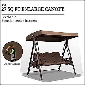 PURPLE LEAF 3-Seat Deluxe Outdoor Patio Porch Swing with Weather Resistant Steel Frame, Adjustable Tilt Canopy, Cushions and Pillow Included, Beige